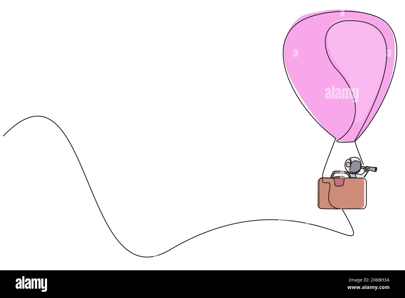 Single one line drawing young energetic astronaut using monocular ...