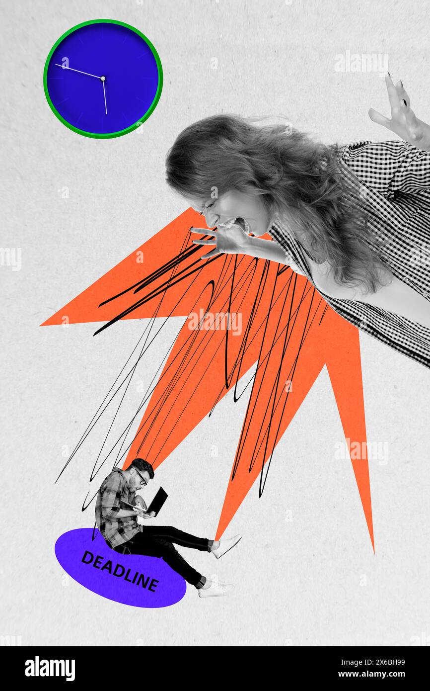 Composite trend artwork sketch image photo collage of young man nervous ...