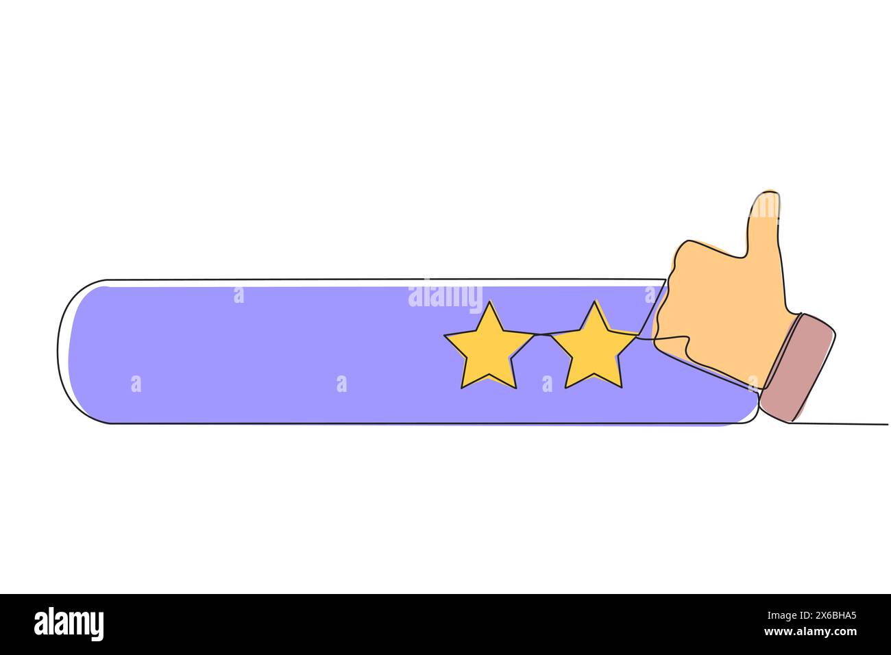 Single one line drawing thumbs up next to 2 stars. Star rating. Rather ...