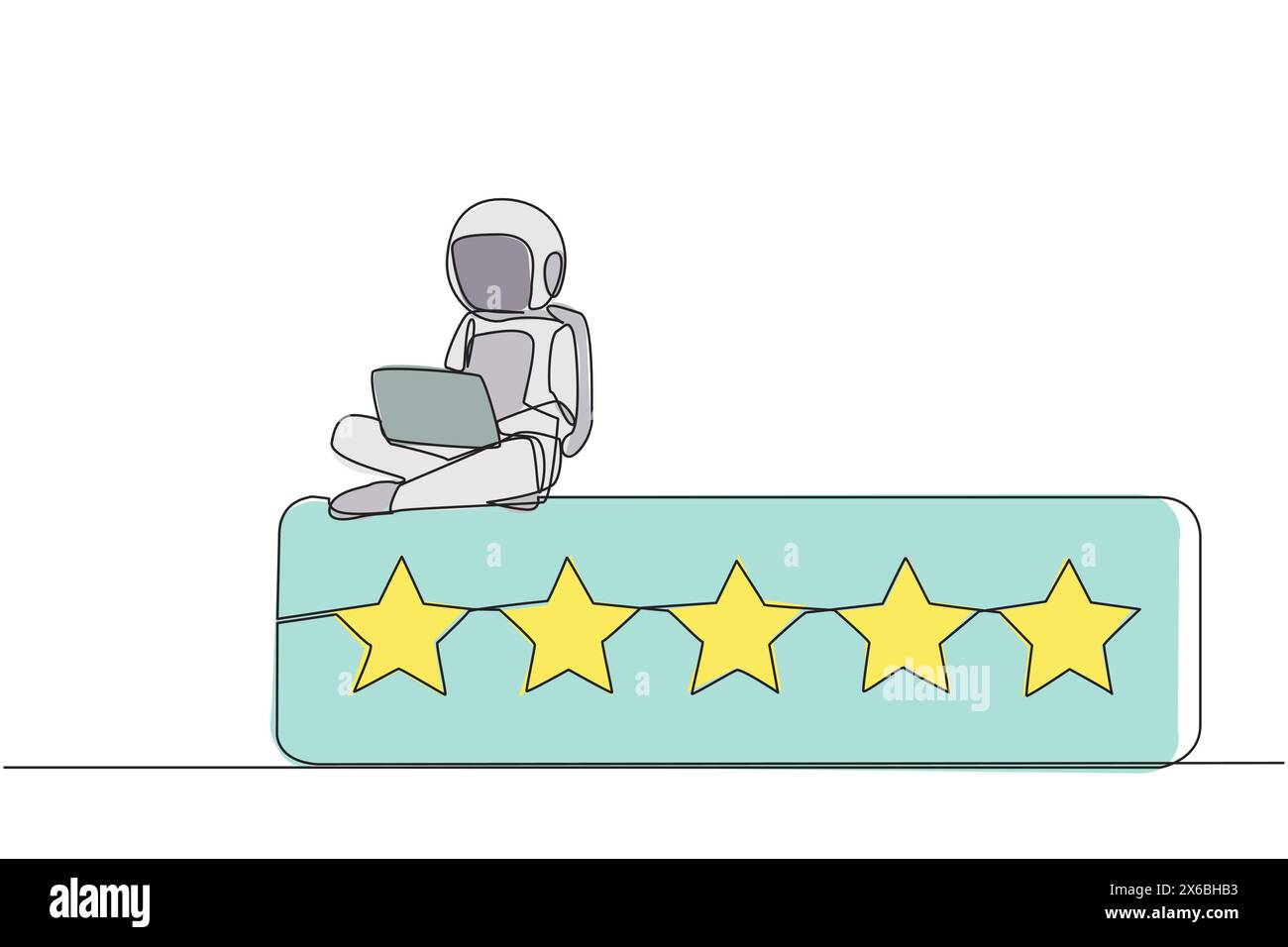 Single continuous line drawing young happy astronaut sitting on rating ...
