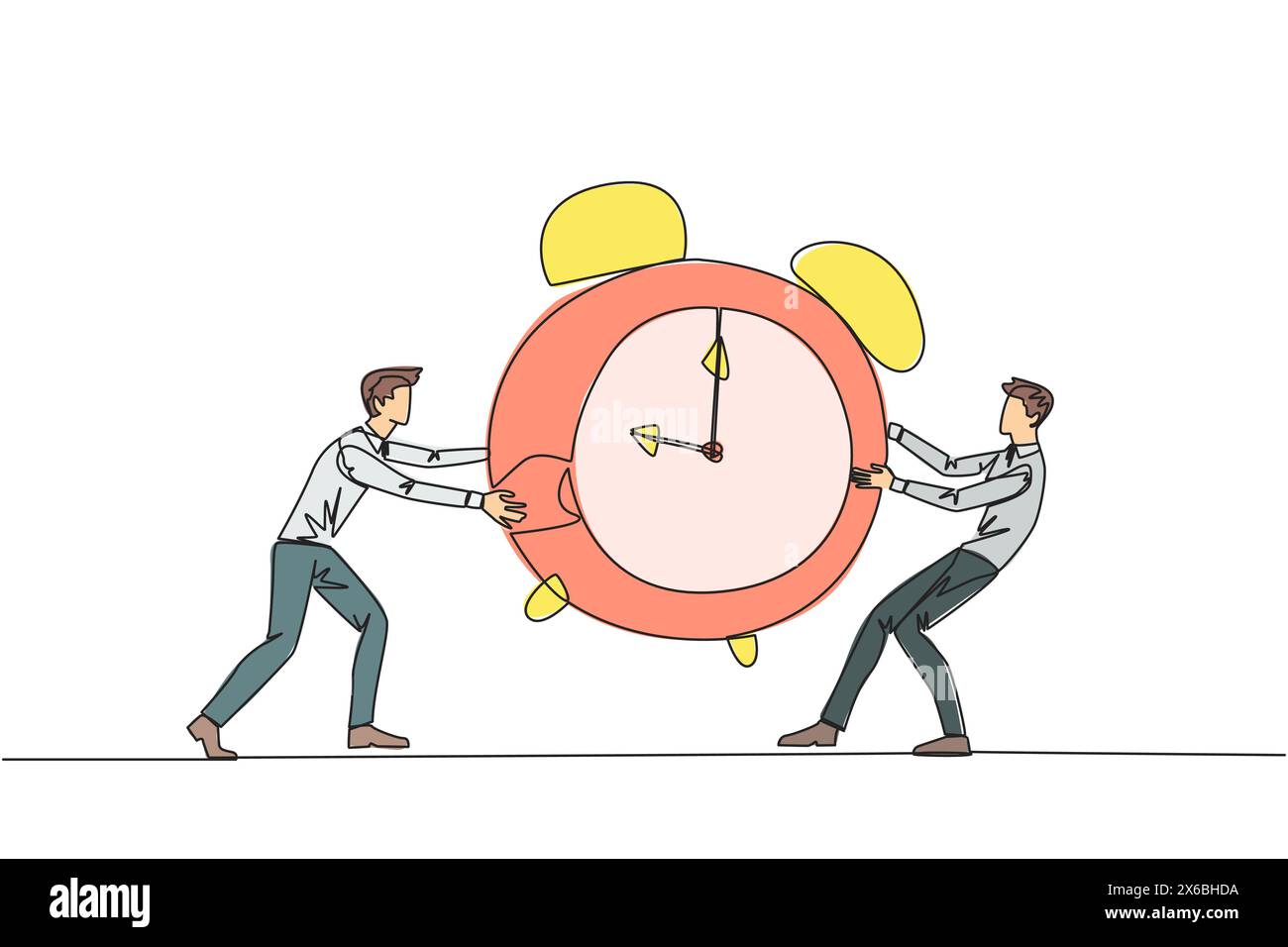 Single continuous line drawing two emotional businessman fighting over ...