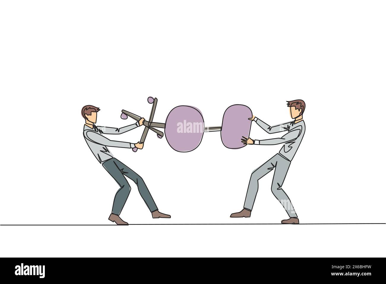 Single continuous line drawing two emotional businessman fighting over ...