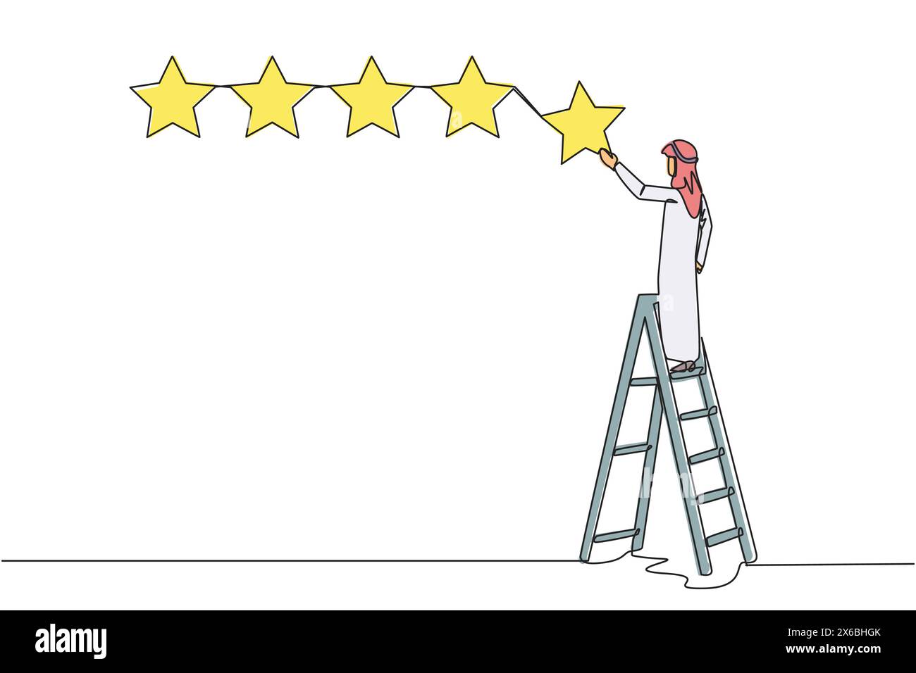 Single continuous line drawing young energetic Arabian man climbs a ...