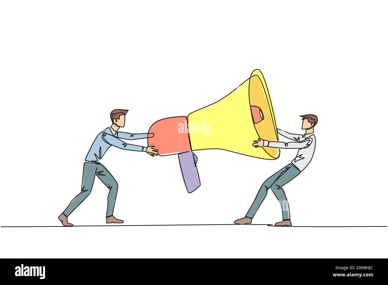 Single one line drawing two emotional businessman fighting over ...