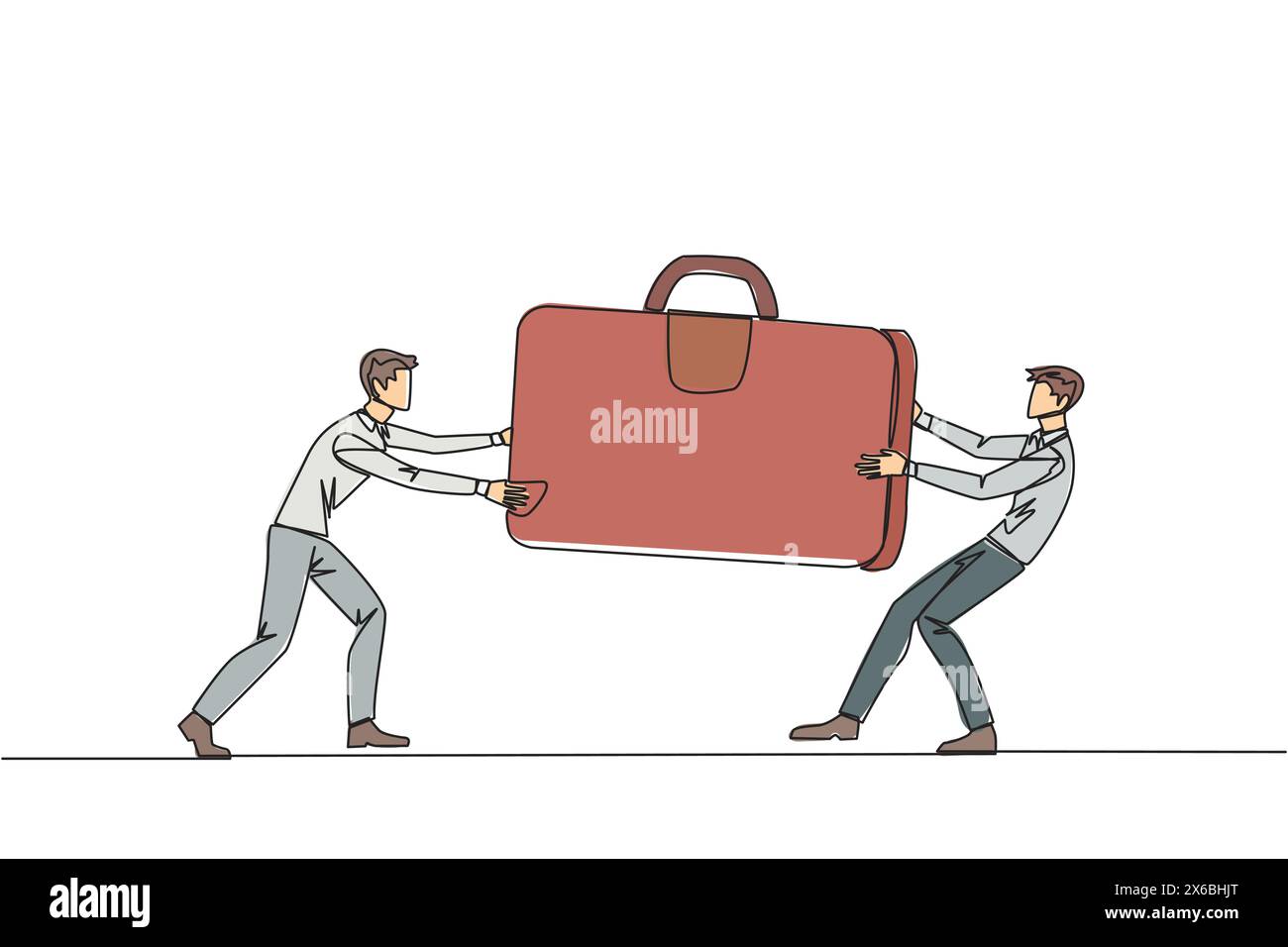 Single continuous line drawing two aggressive businessman fighting over ...