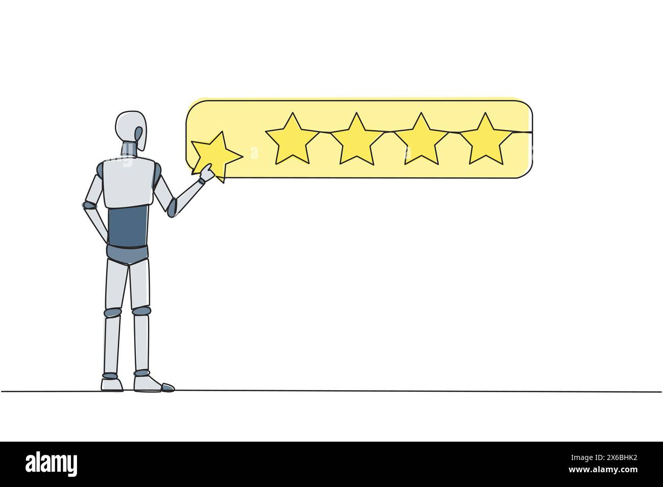 Single continuous line drawing robotic standing holding 1 star and want ...