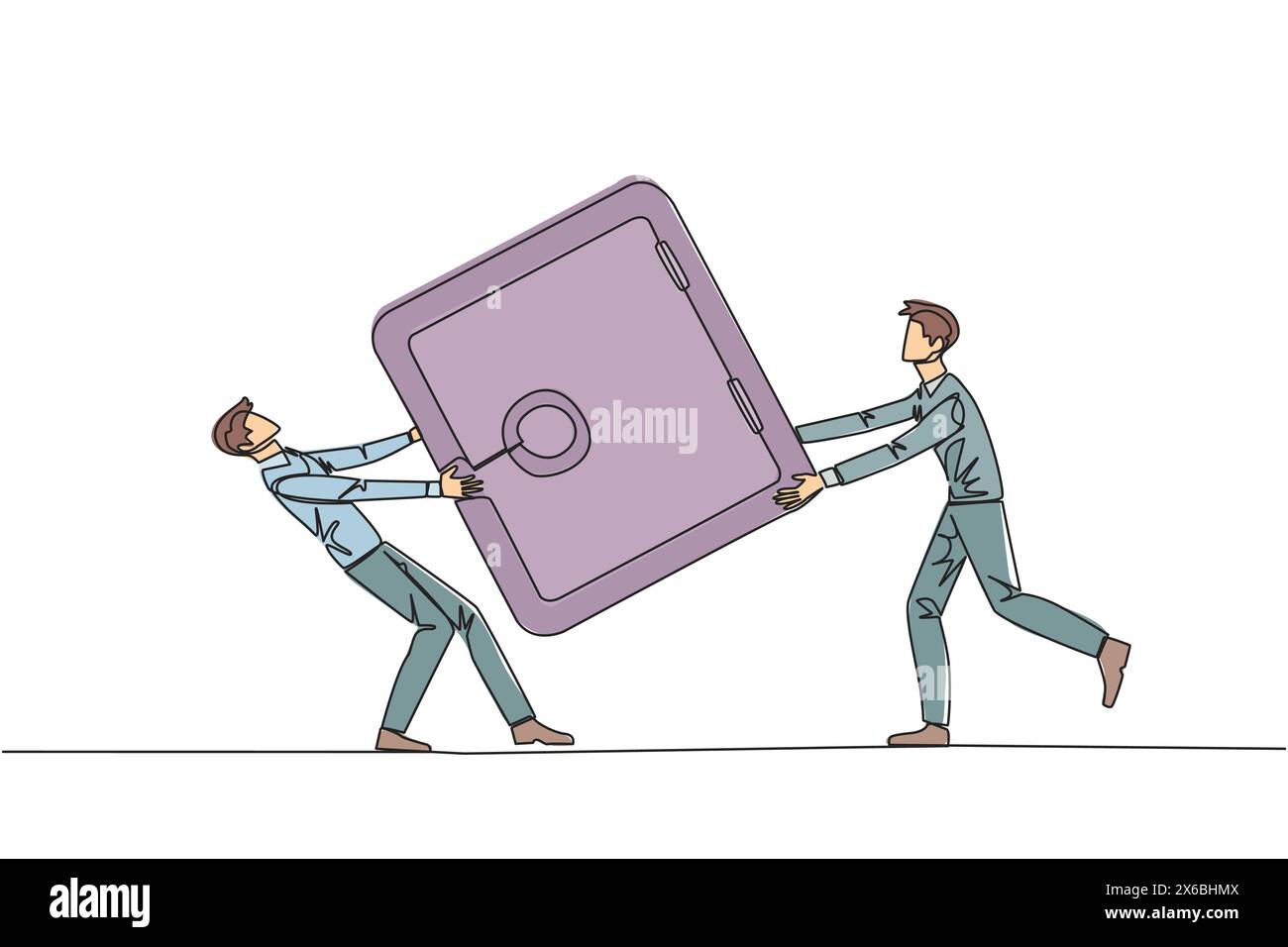 Single continuous line drawing two businessman fighting over safe ...