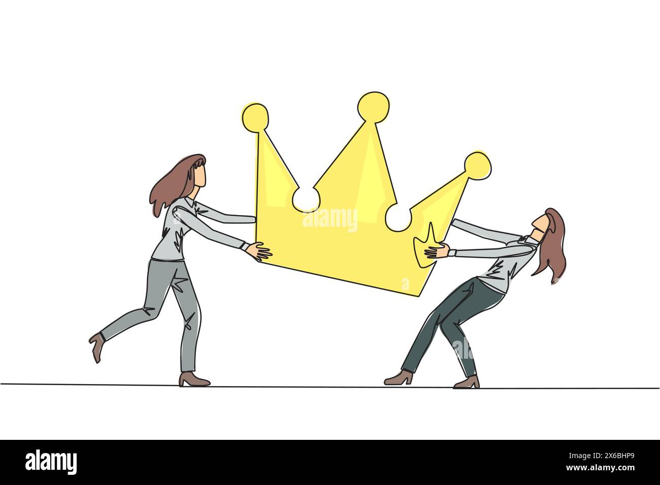 Continuous one line drawing two emotional businesswoman fighting over ...