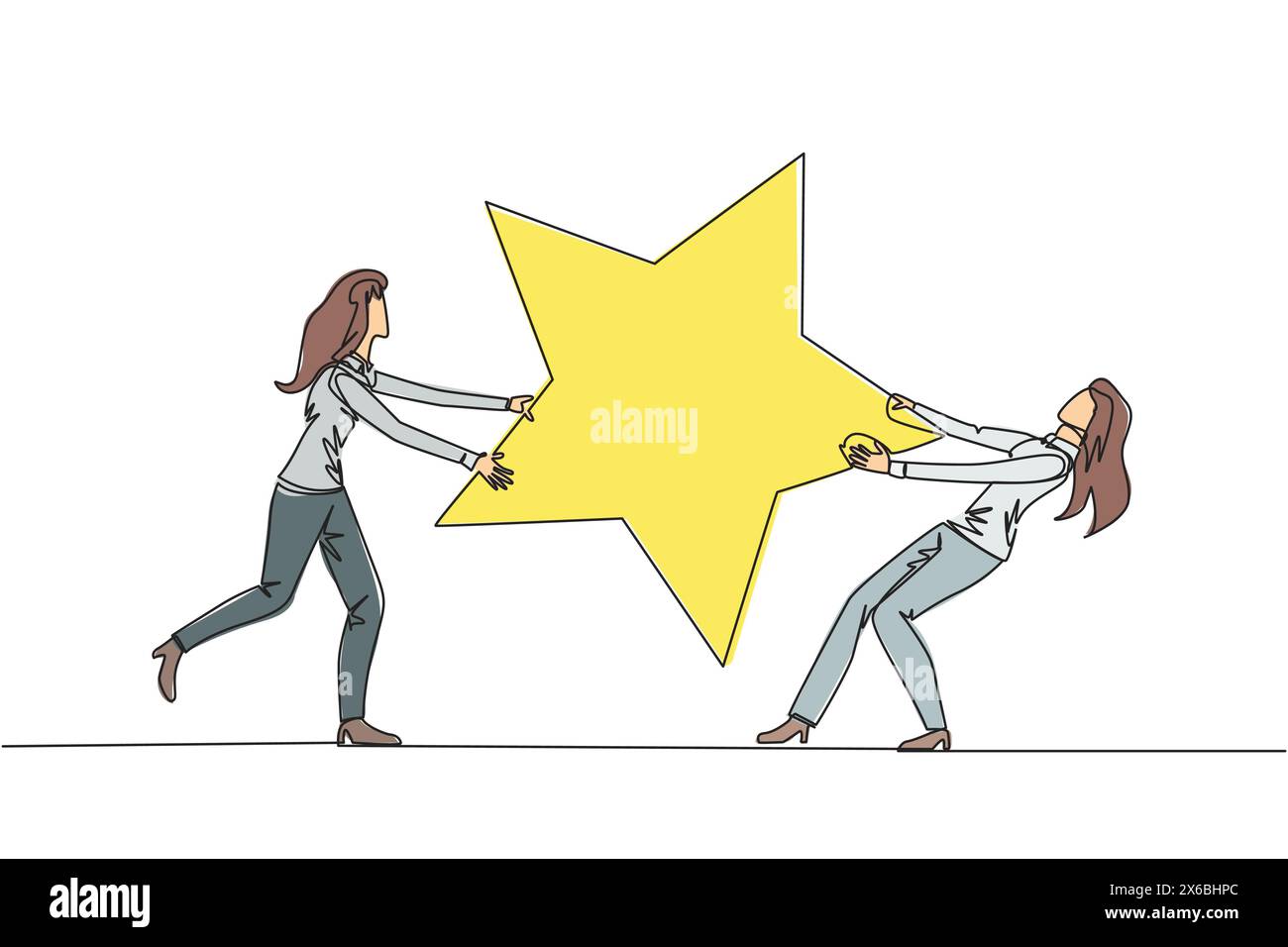 Continuous one line drawing two angry businesswoman fighting over the ... Continuous one line drawing two angry businesswoman fighting over the ...