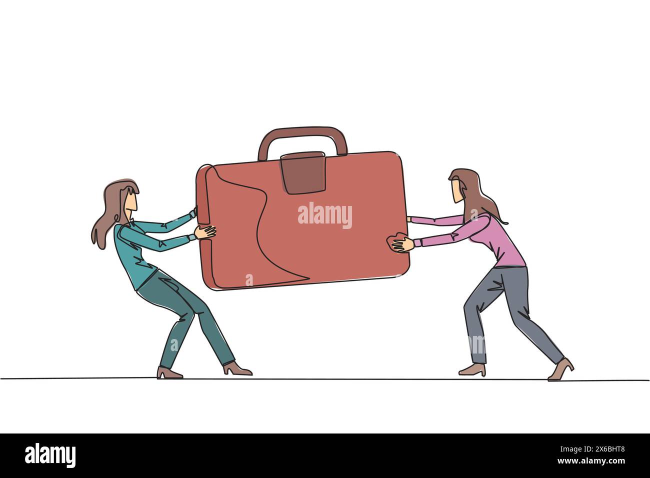 Single continuous line drawing two aggressive businesswoman fighting ...