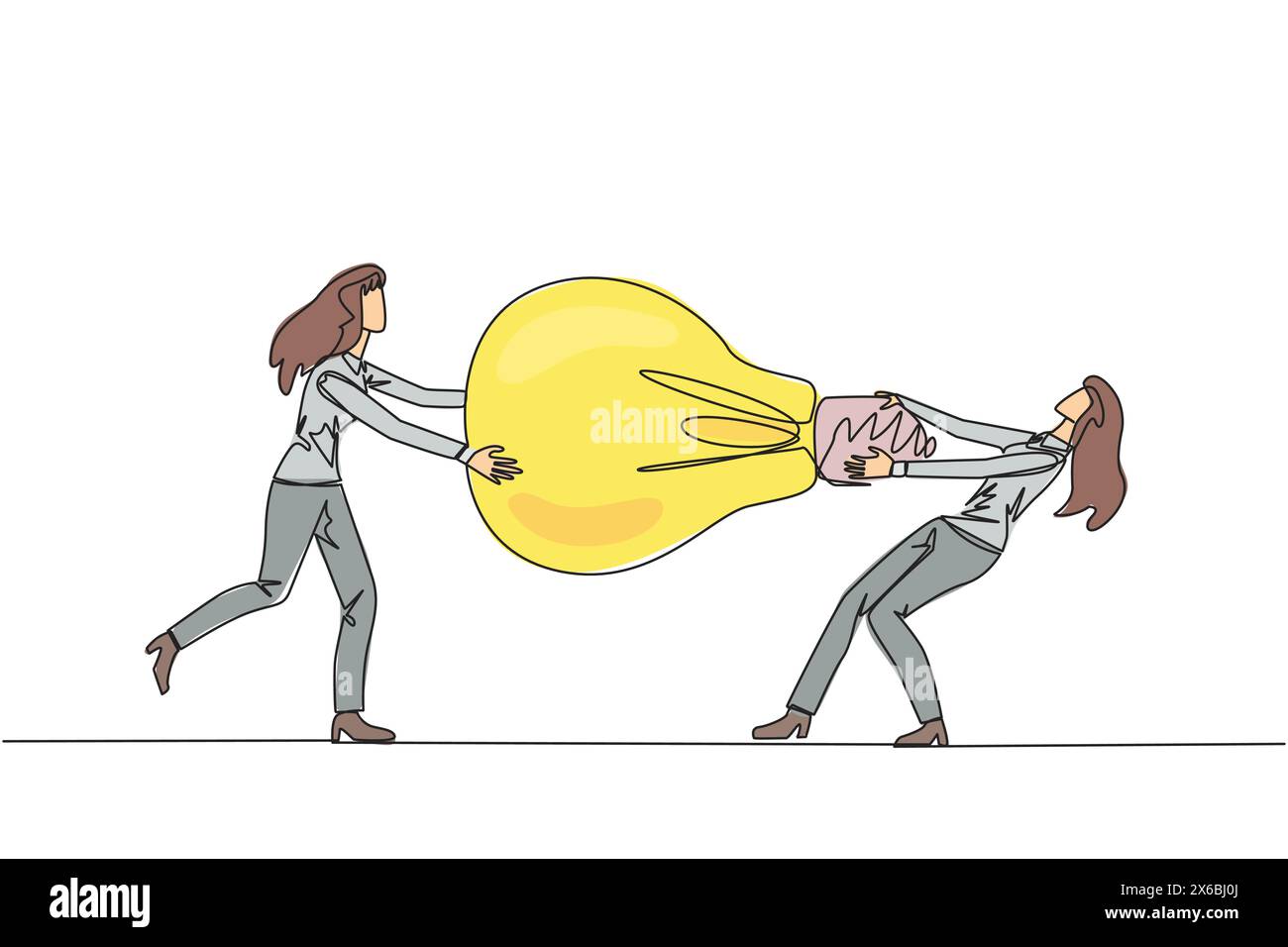 Single continuous line drawing two businesswoman fighting over ...