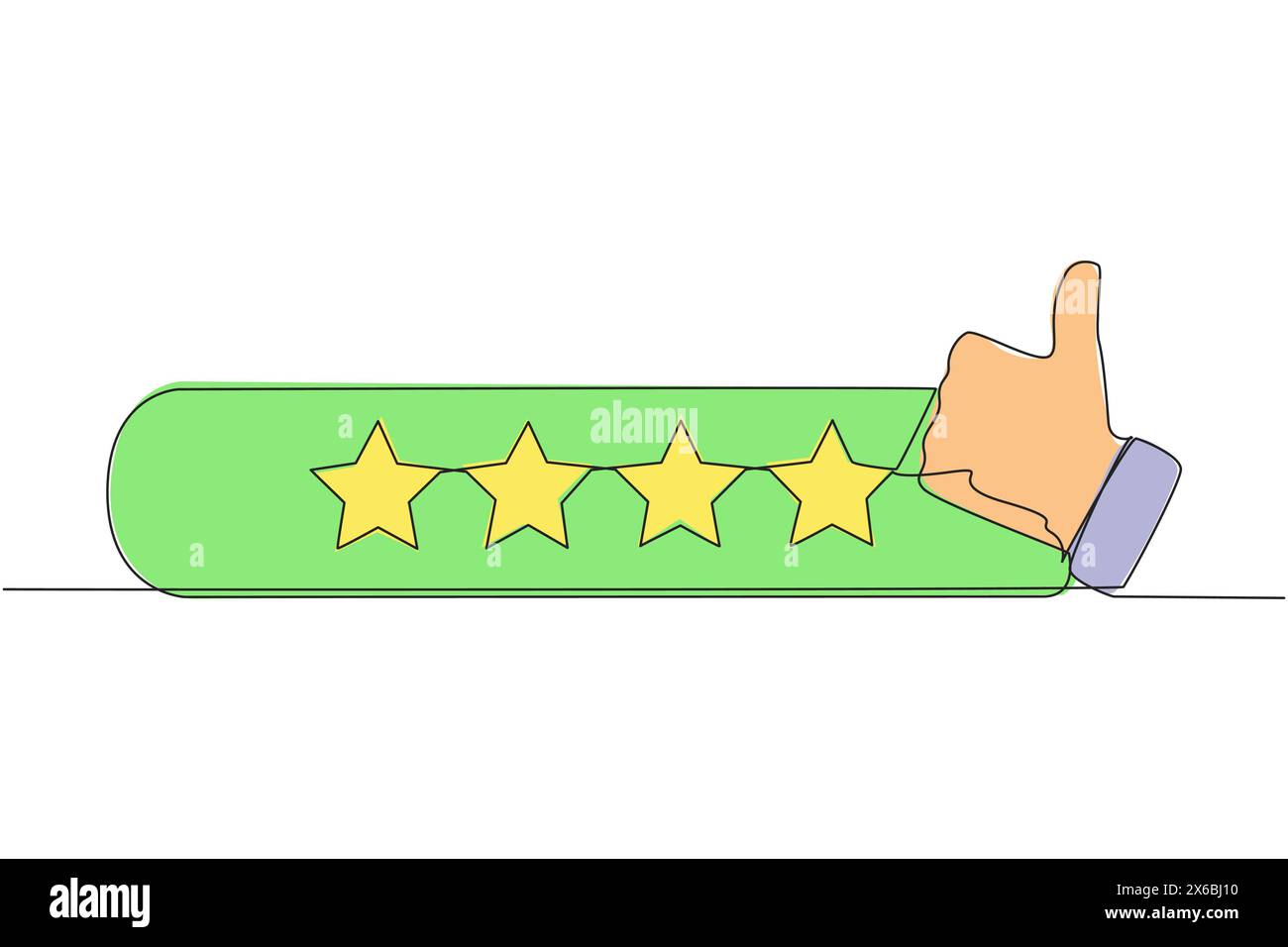 Continuous one line drawing thumbs up next to 4 stars. Star rating ...