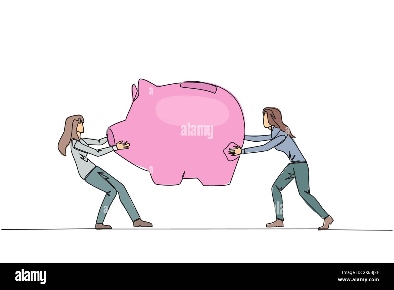 Single one line drawing two selfish businesswoman fighting over big ...
