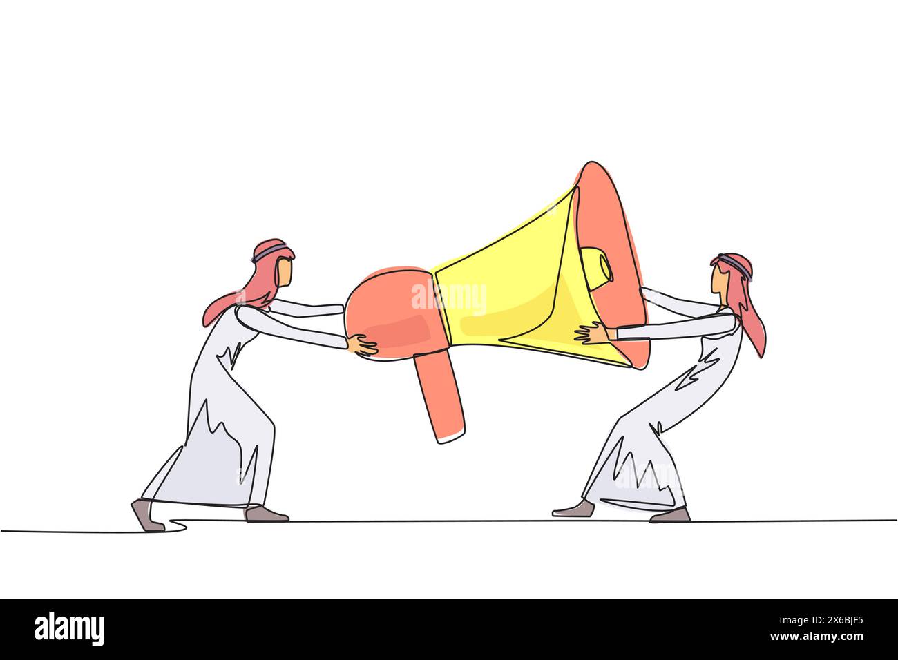 Single one line drawing two emotional Arabian businessman fighting over ...