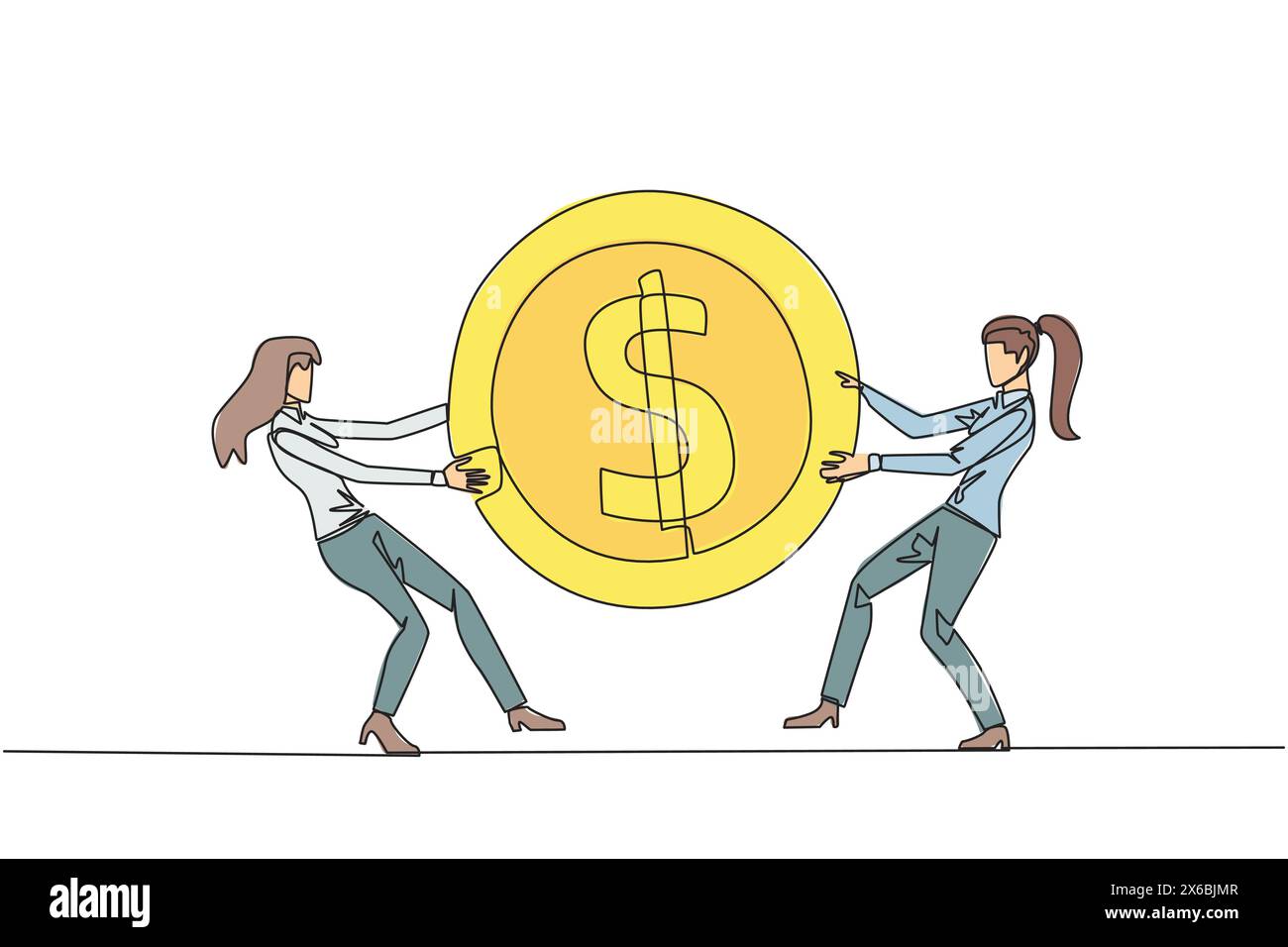 Continuous one line drawing two angry businesswoman fighting over ...