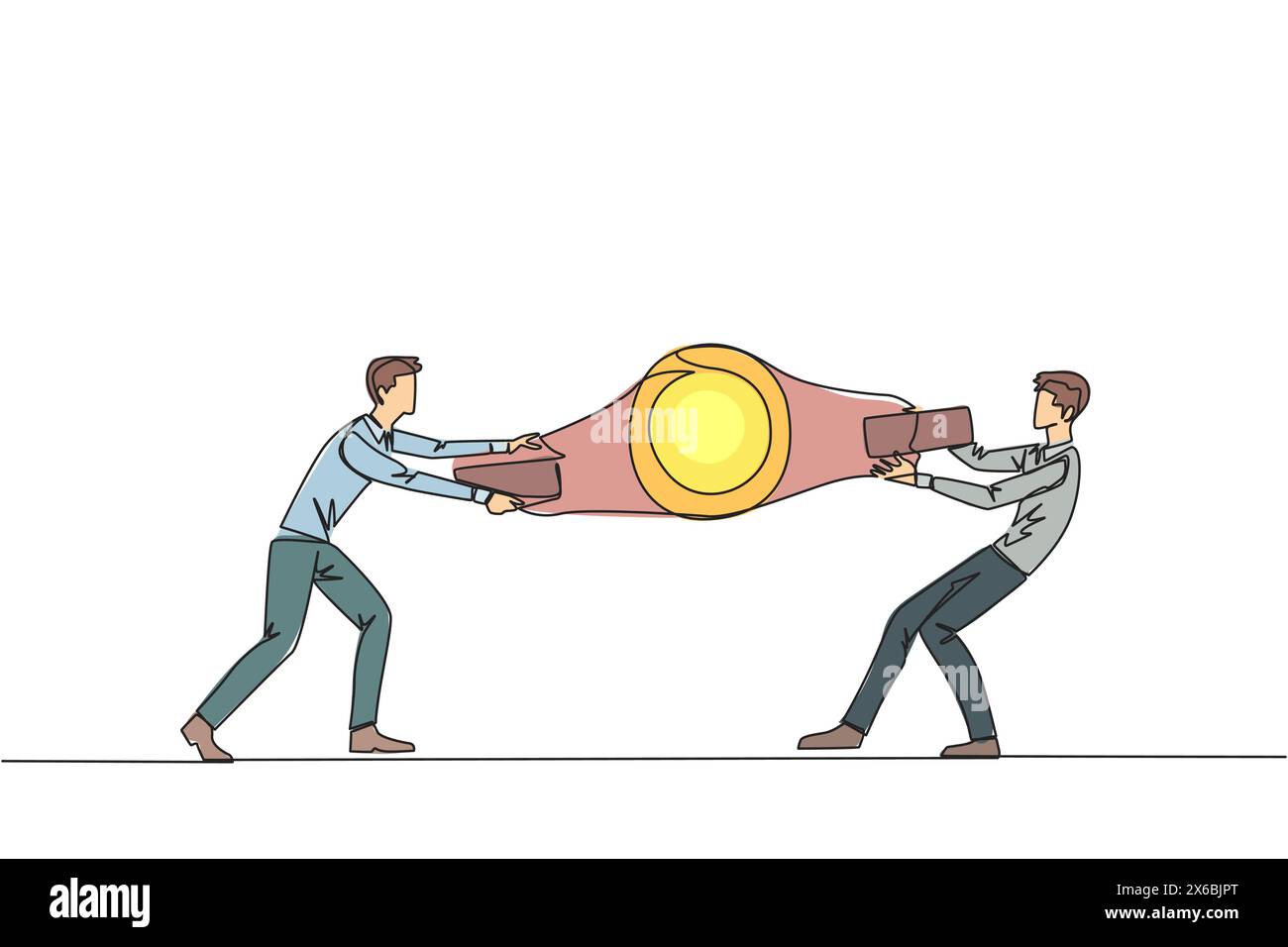 Continuous one line drawing two emotional businessman fighting over ...