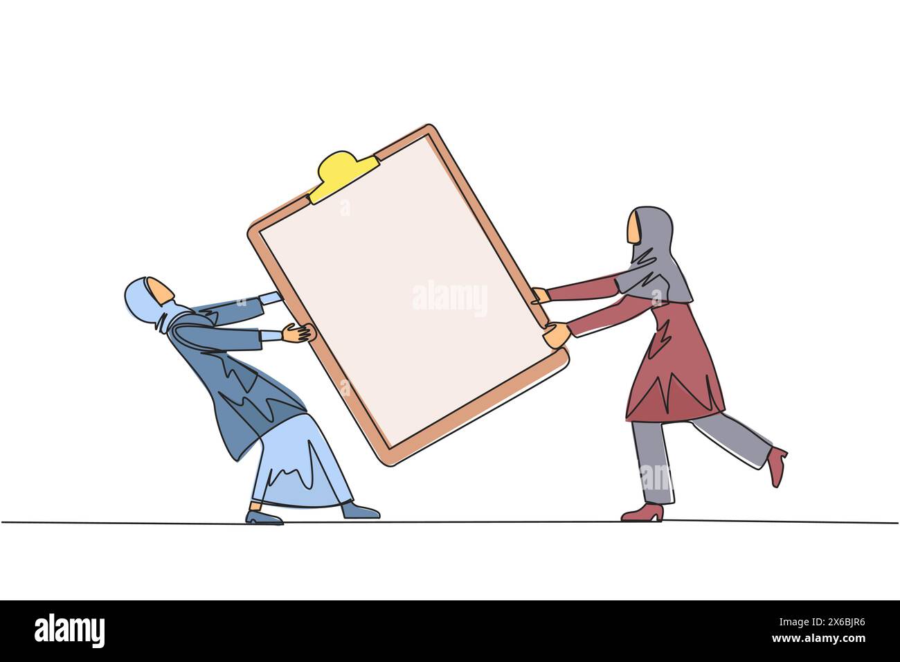 Continuous one line drawing two angry Arabian businesswoman fighting ...