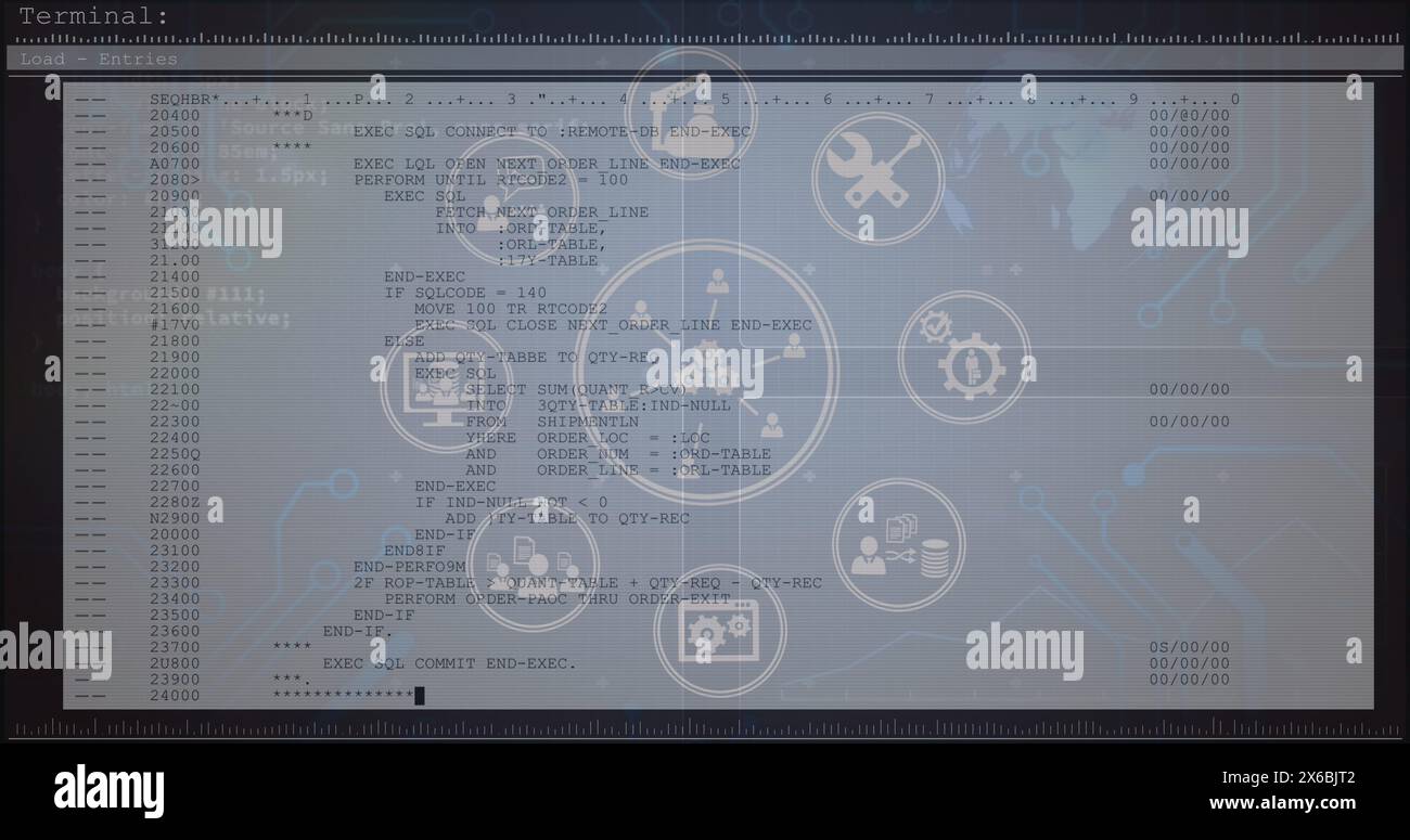Image of tech icons and data processing on computer screen Stock Photo ...