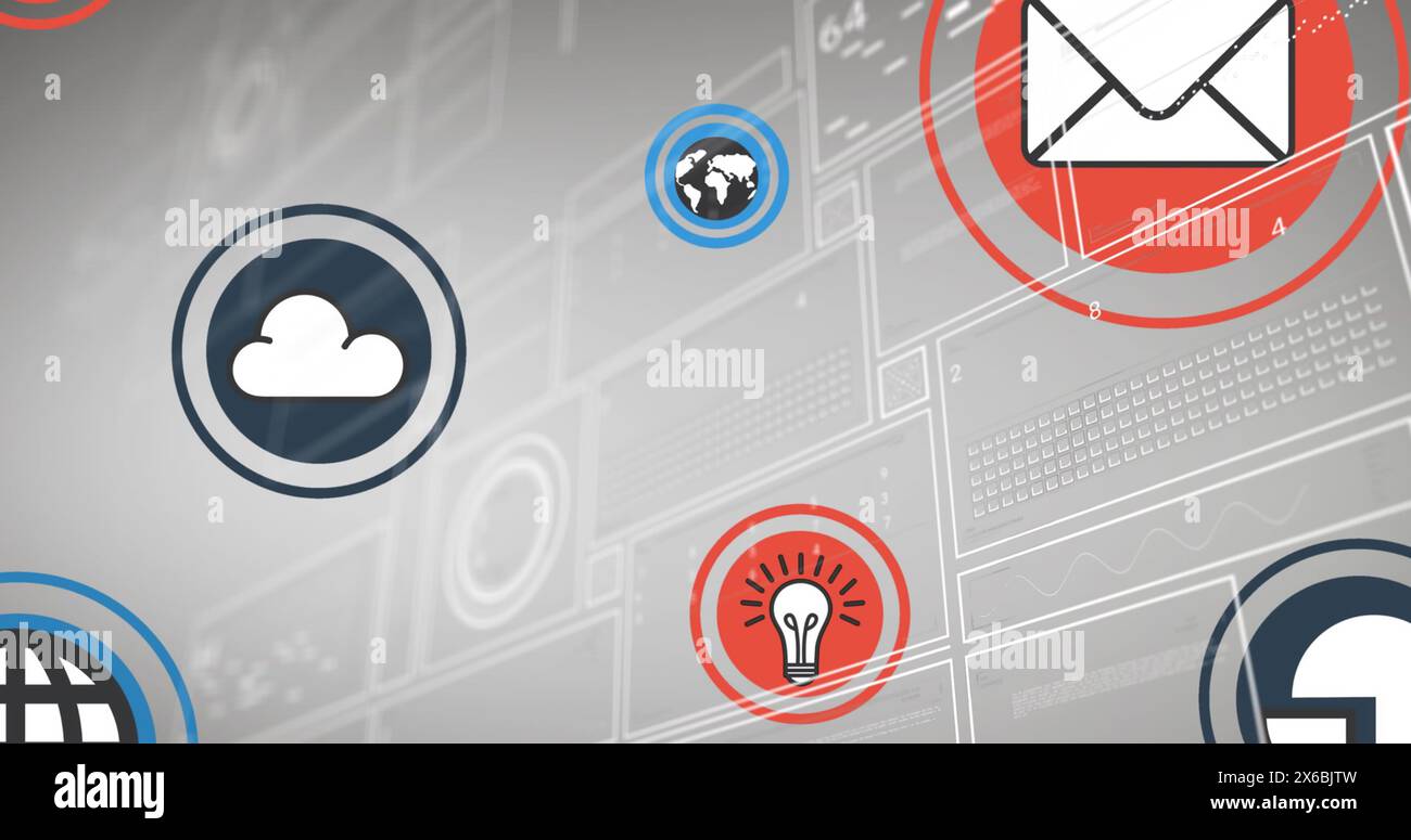 Image of data processing over media icons Stock Photo - Alamy