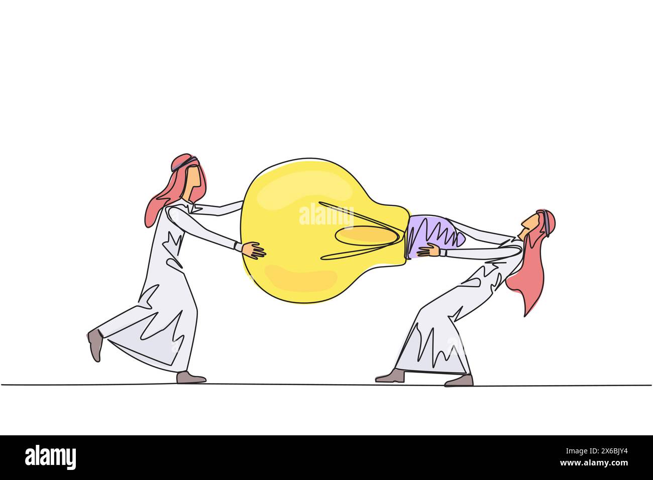 Continuous one line drawing two Arabian businessman fighting over ...