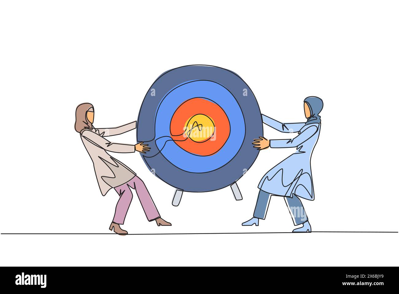 Single one line drawing two angry Arabian businesswoman fighting over ...