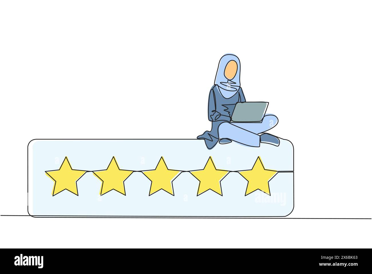 Single continuous line drawing young happy Arabian woman sitting on ...