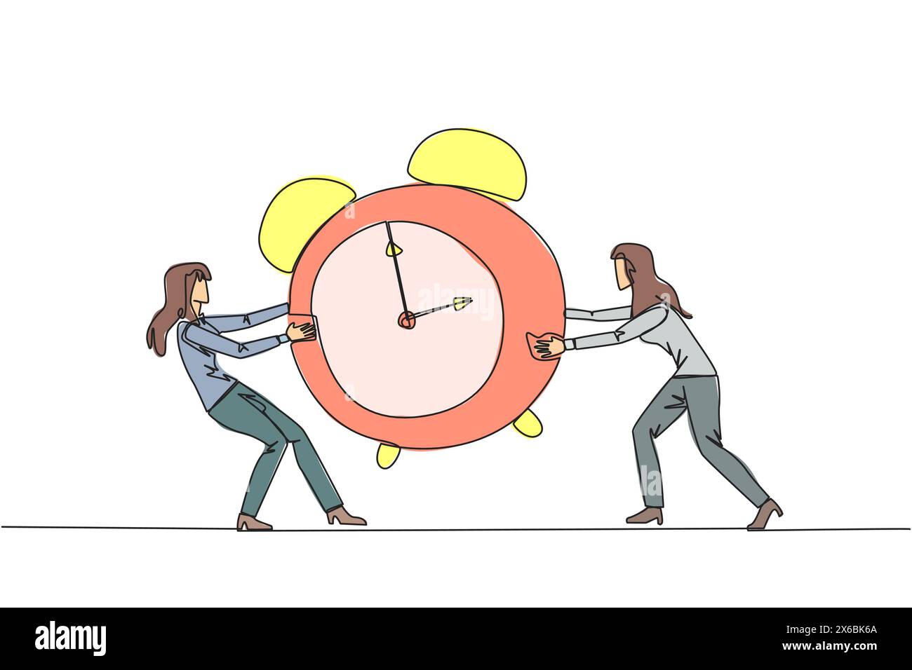 Single continuous line drawing two emotional businesswoman fighting ...