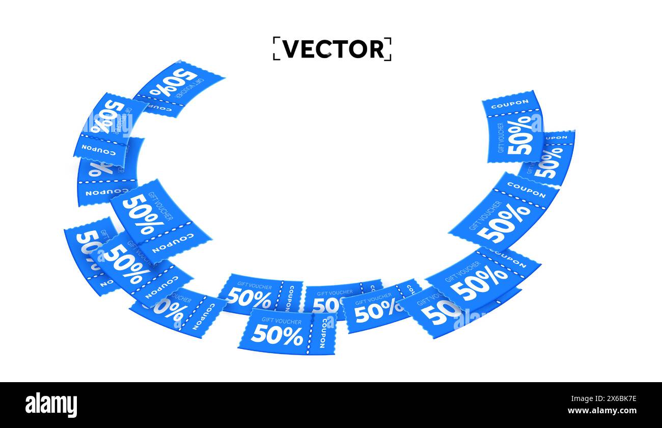 Ring of flying 3d coupons, isolated on white background. Coupon code ...