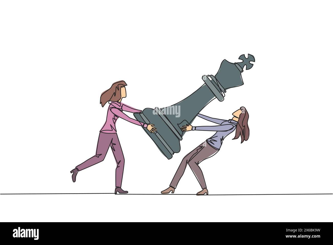 Single one line drawing two angry businesswoman fight over the big king ...