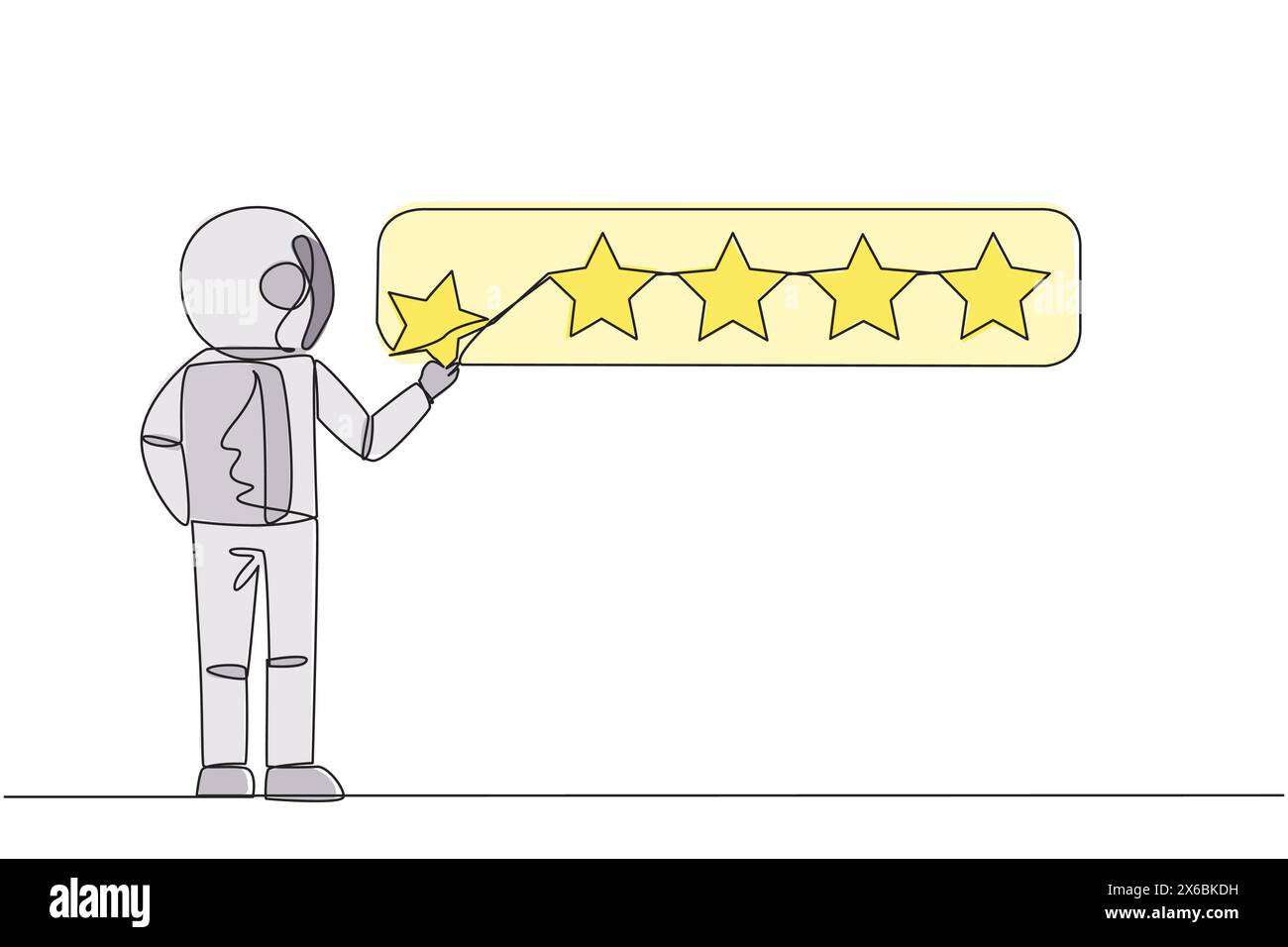 Continuous one line drawing astronaut standing holding 1 star want to ...