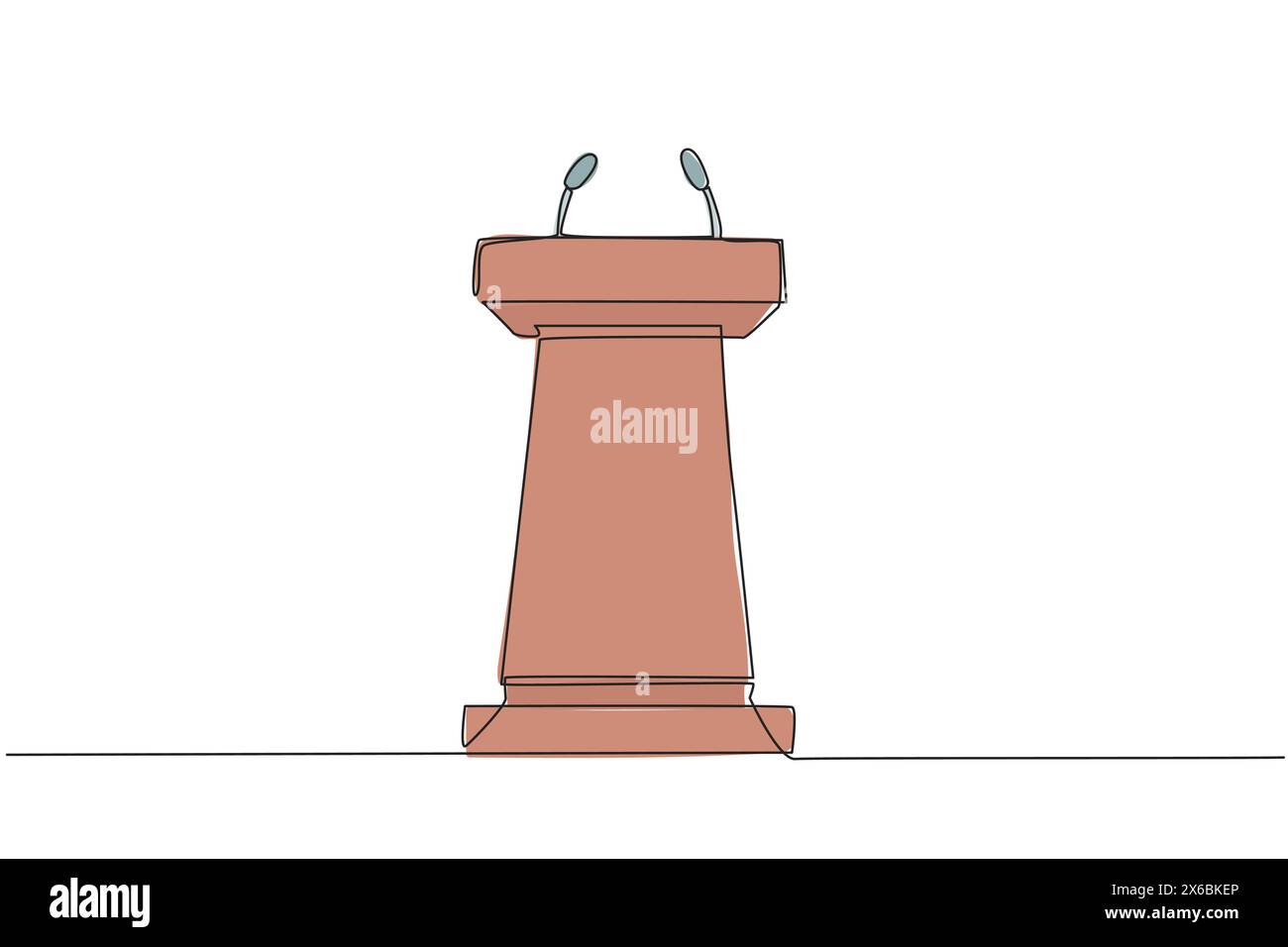 Single continuous line drawing podium with two microphones. Usually ...