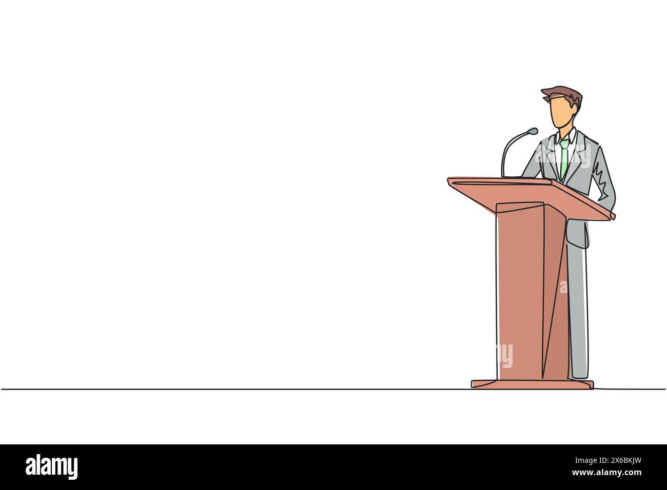 Continuous one line drawing inspirational businessman give speech at ...