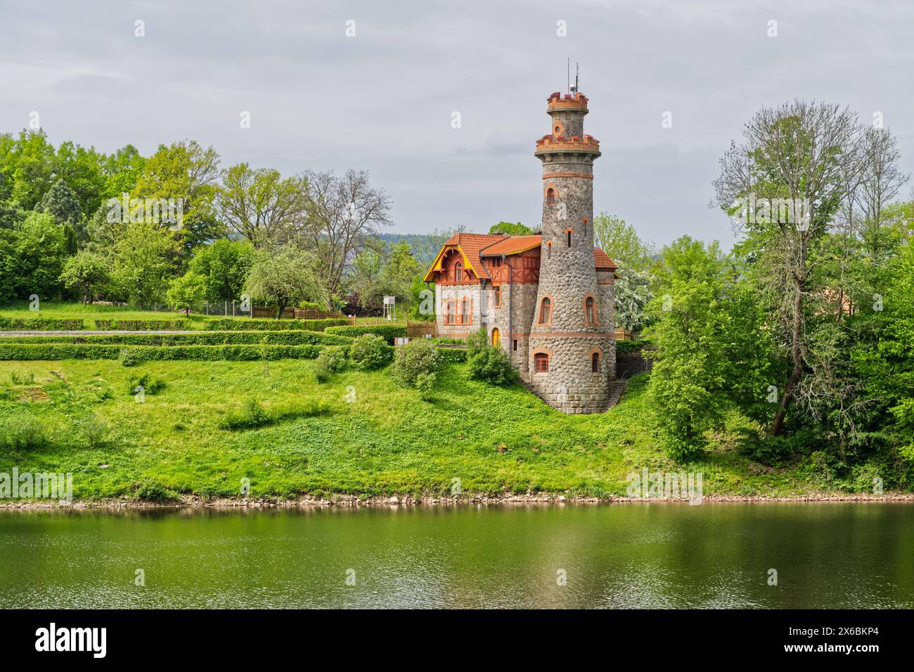 Historical castle villa near dam in the Czech Republic, Europe, with ...