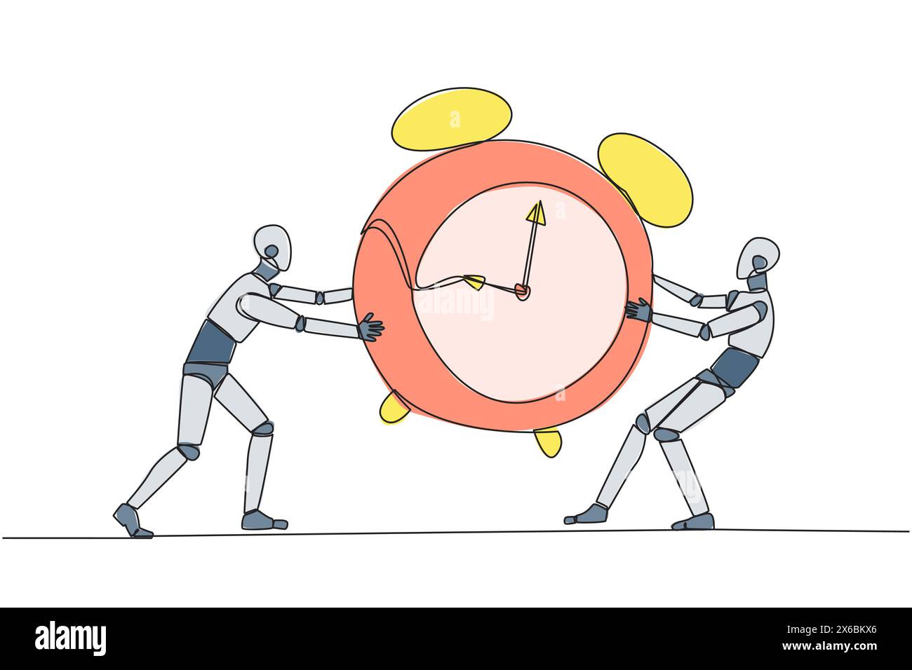 Continuous one line drawing two emotional robot fighting over the big ...