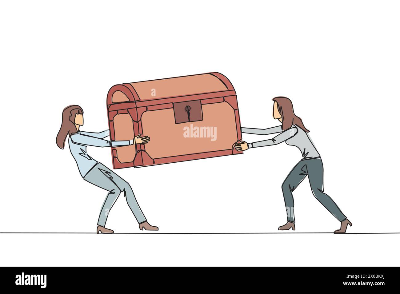 Single continuous line drawing two egoistic businesswoman fighting over ...