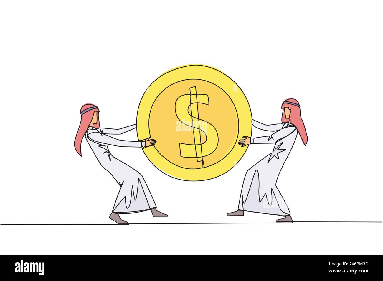 Continuous one line drawing two angry Arabian businessman fighting over ...