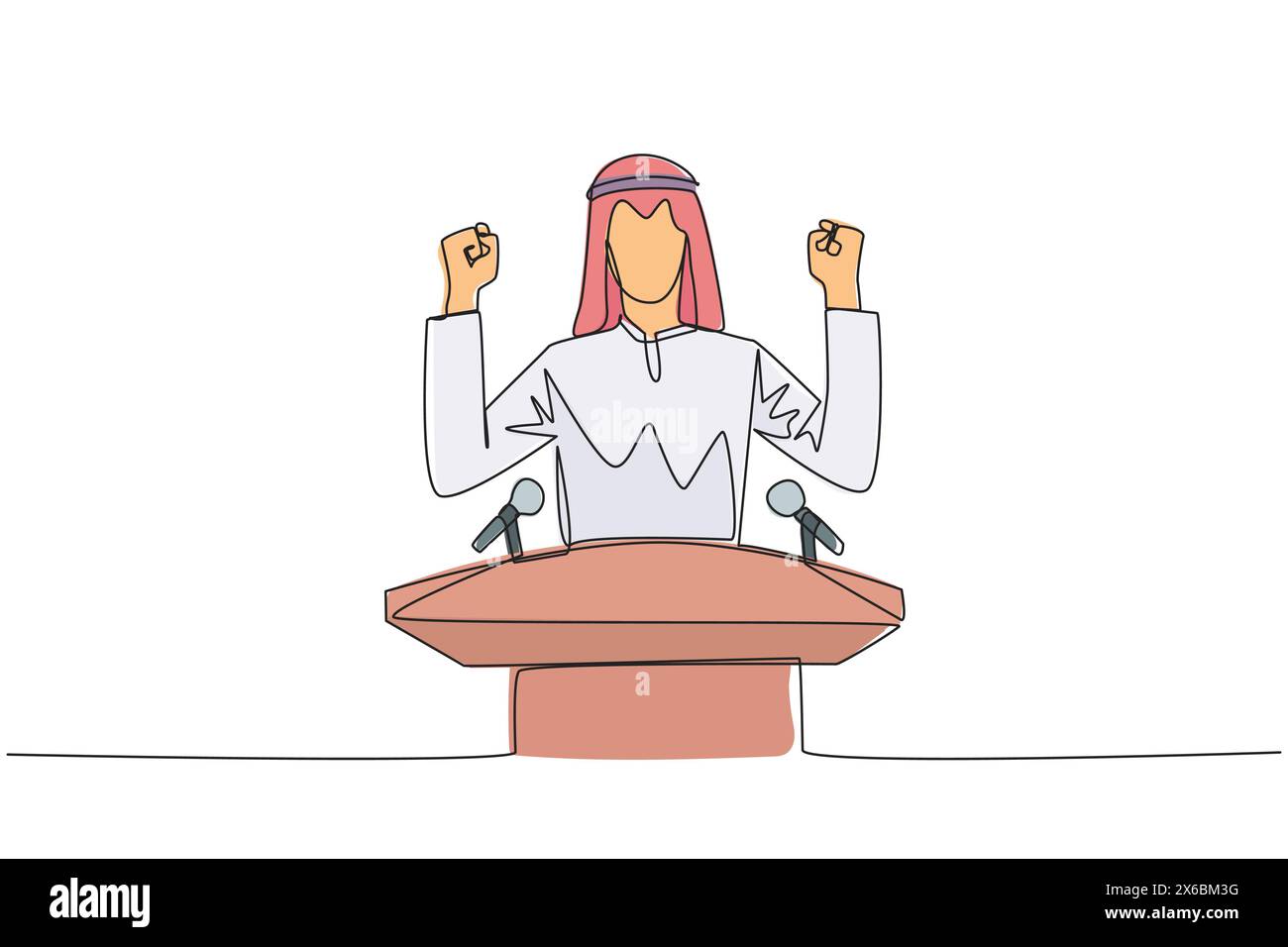 Continuous one line drawing young Arabian businessman speaking at the ...