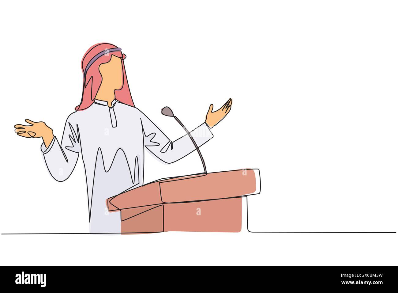 Single one line drawing Arabian businessman speaking at the podium ...