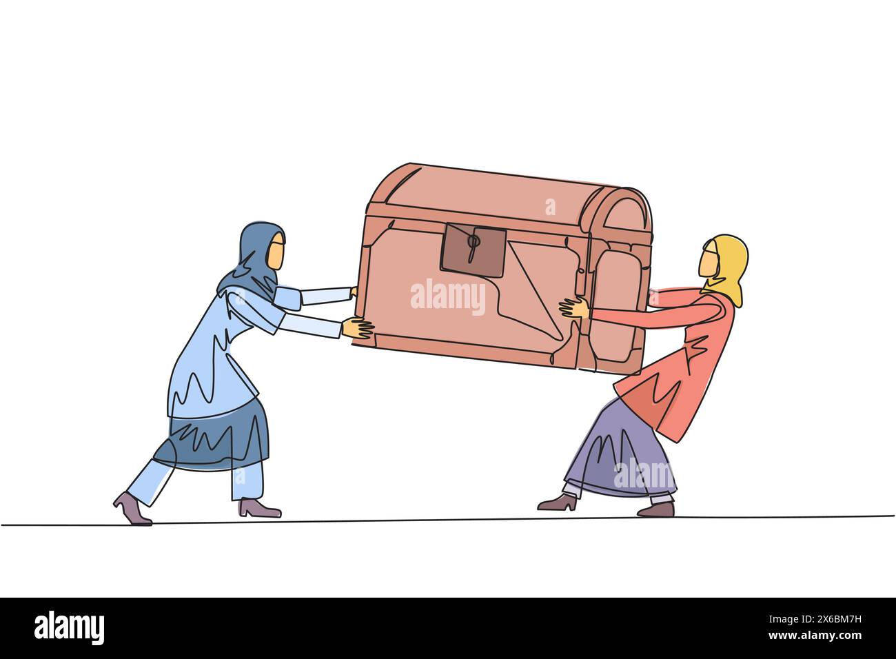 Single continuous line drawing two egoistic Arabian businesswoman ...