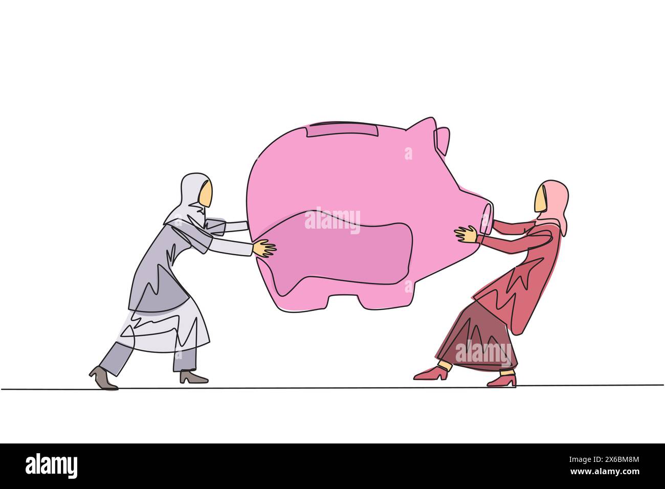 Continuous one line drawing two selfish Arabian businesswoman fighting ...