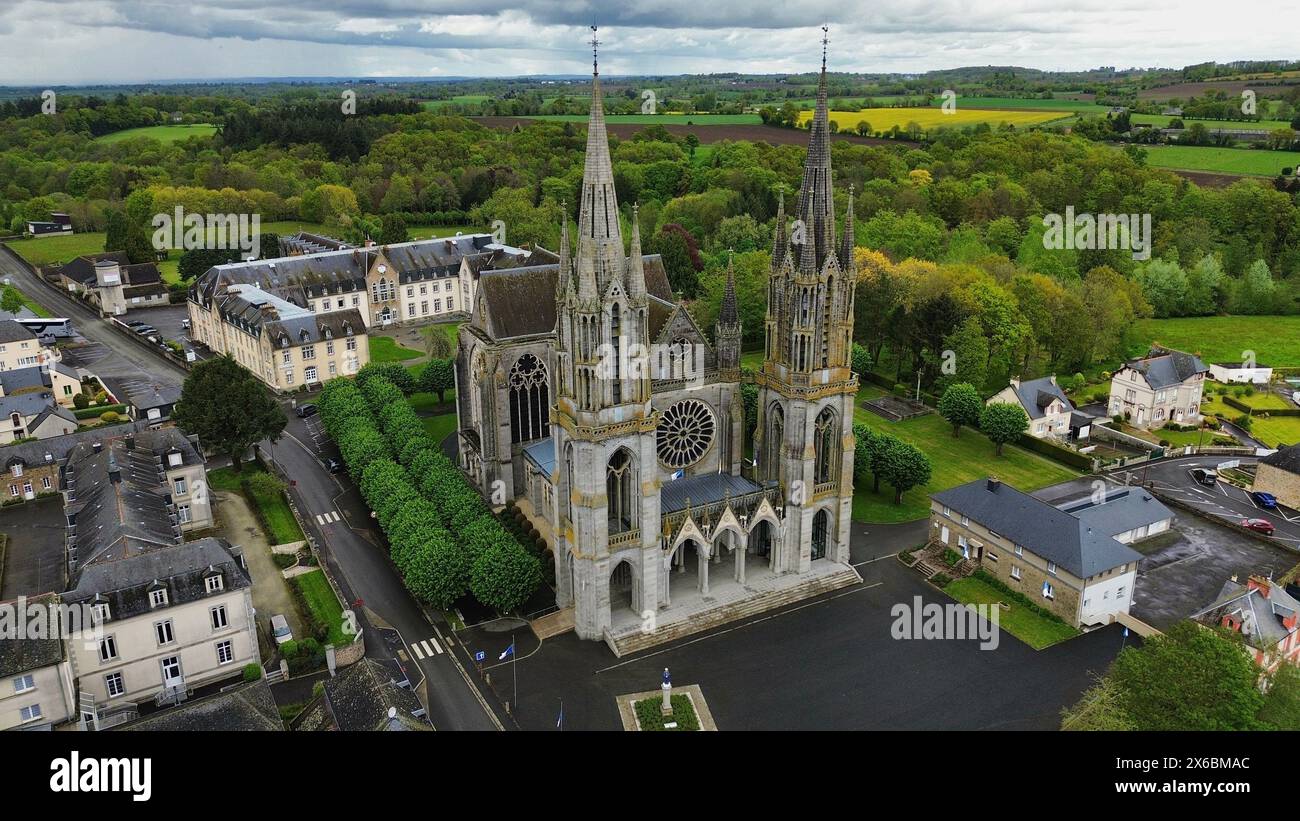 drone photo Pontmain Basilica France Europe Stock Photo - Alamy