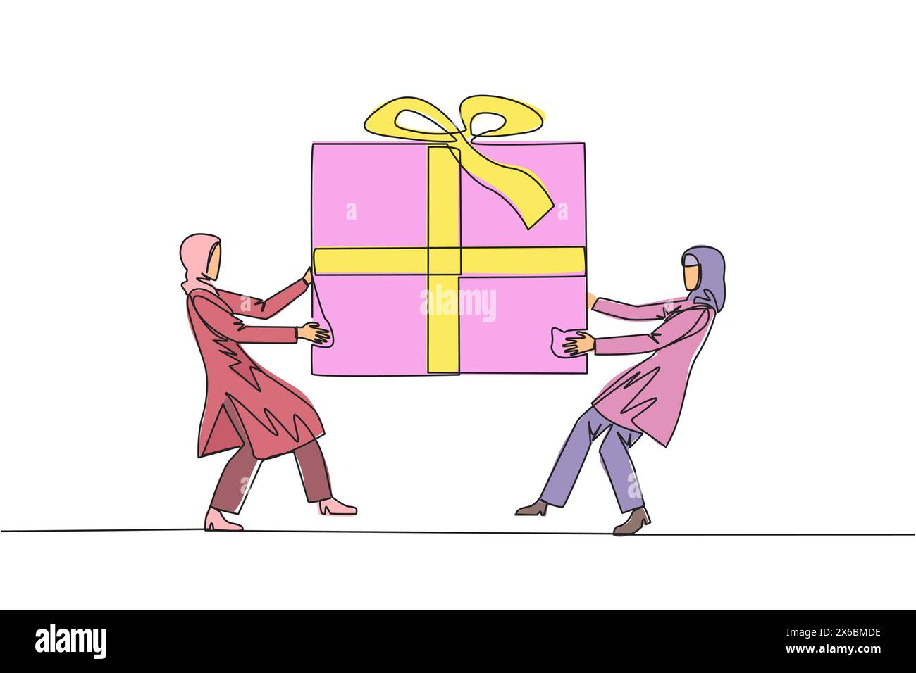 Single one line drawing two professional Arabian businesswoman fighting ...
