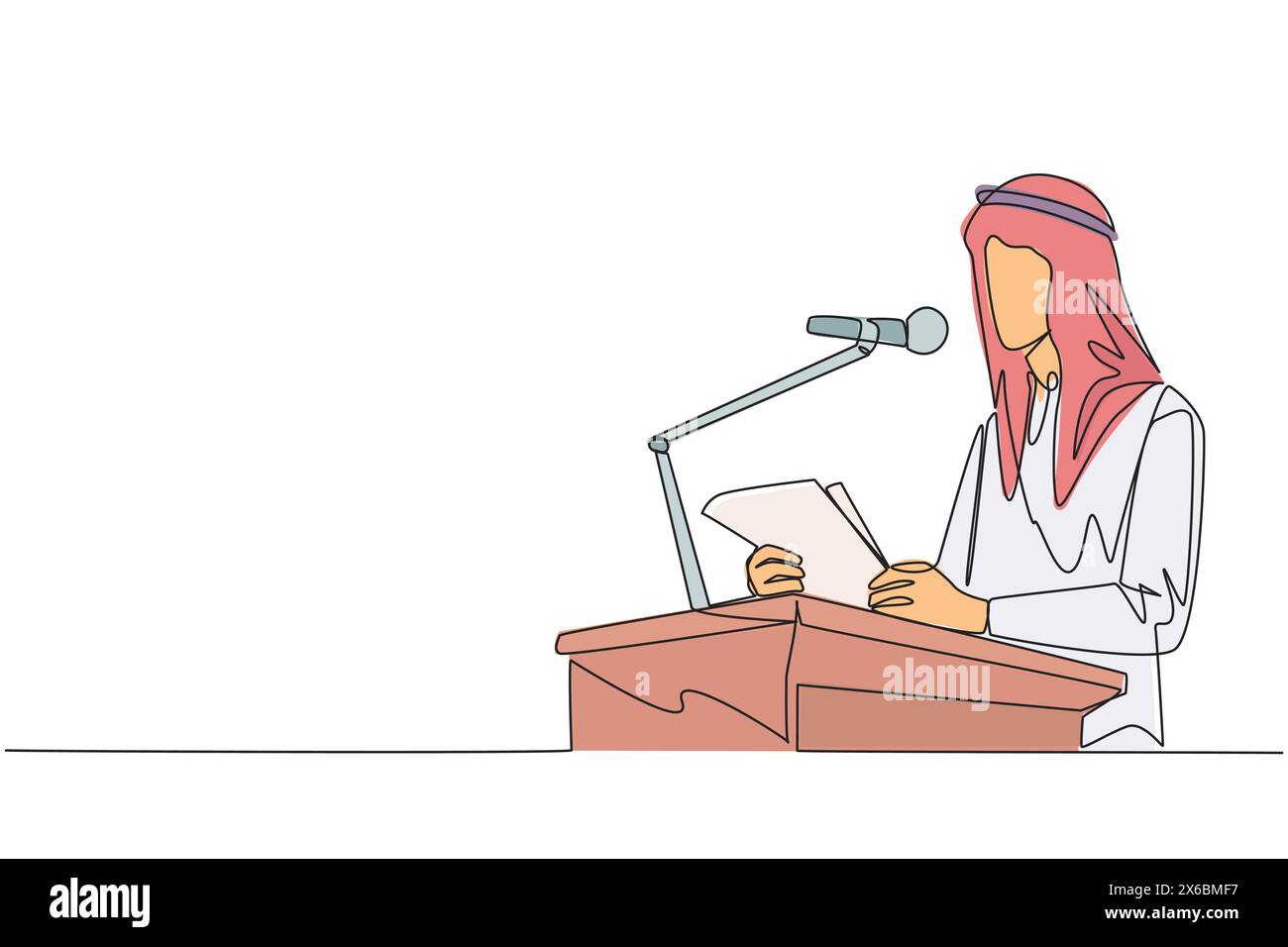 Single continuous line drawing Arab businessman speaking on podium ...