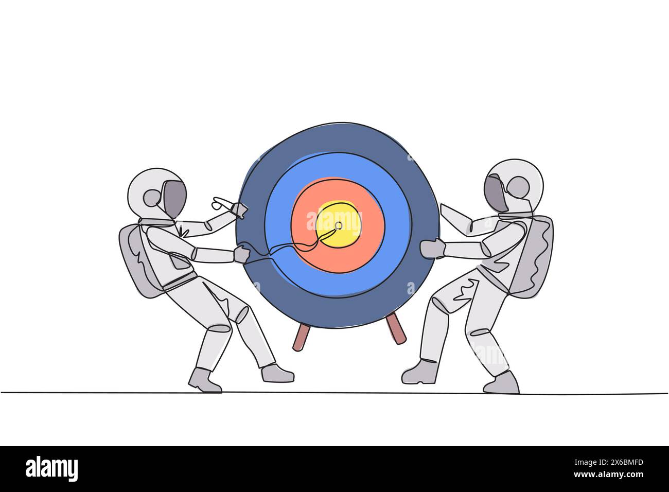 Single continuous line drawing two angry astronaut fighting over arrow ... Single continuous line drawing two angry astronaut fighting over arrow ...