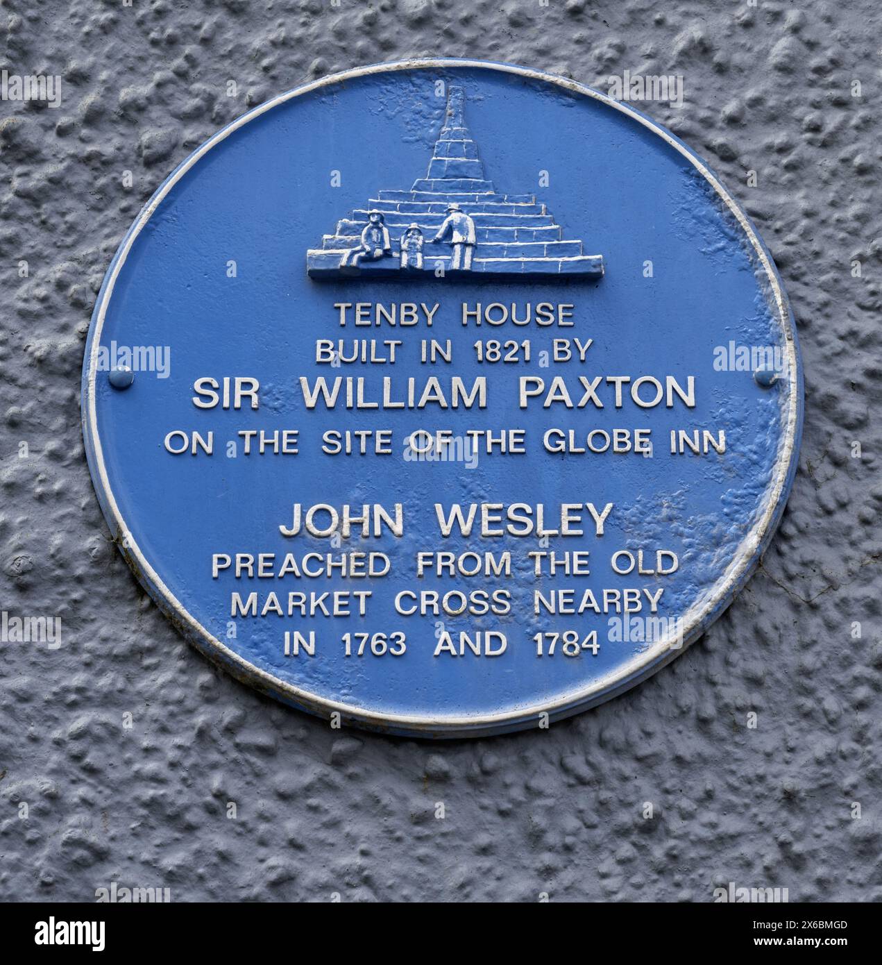 Historic blue plaque at Tenby House, Tudor Square, Tenby, Pembrokeshire ...