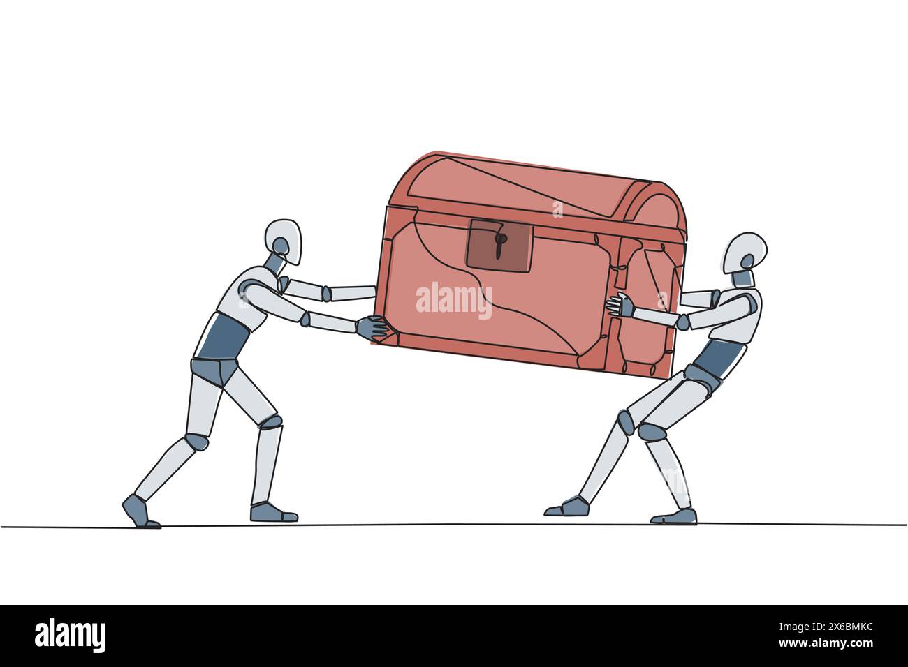 Single continuous line drawing two egoistic robot fighting over the ...