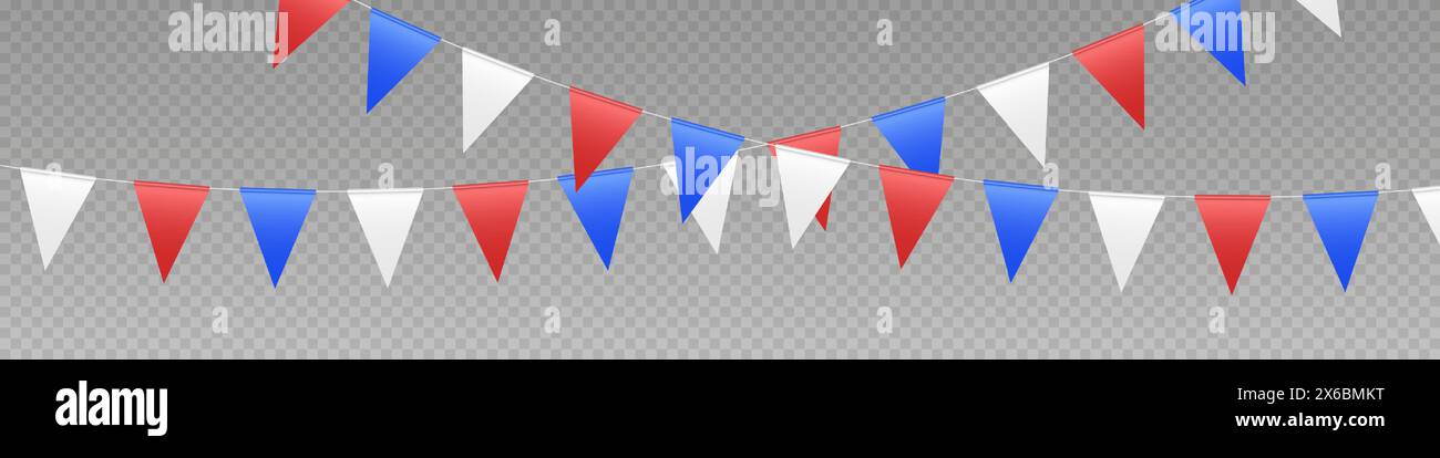 Bunting flags garland, party flags in red, blue and white colors Stock ...