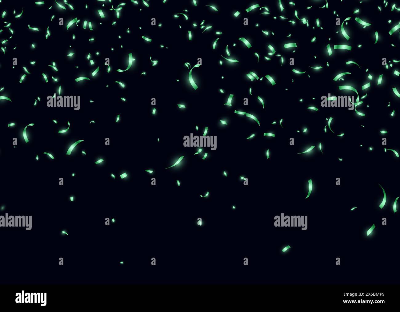 Green confetti, falling paper ribbons isolated on dark background ...