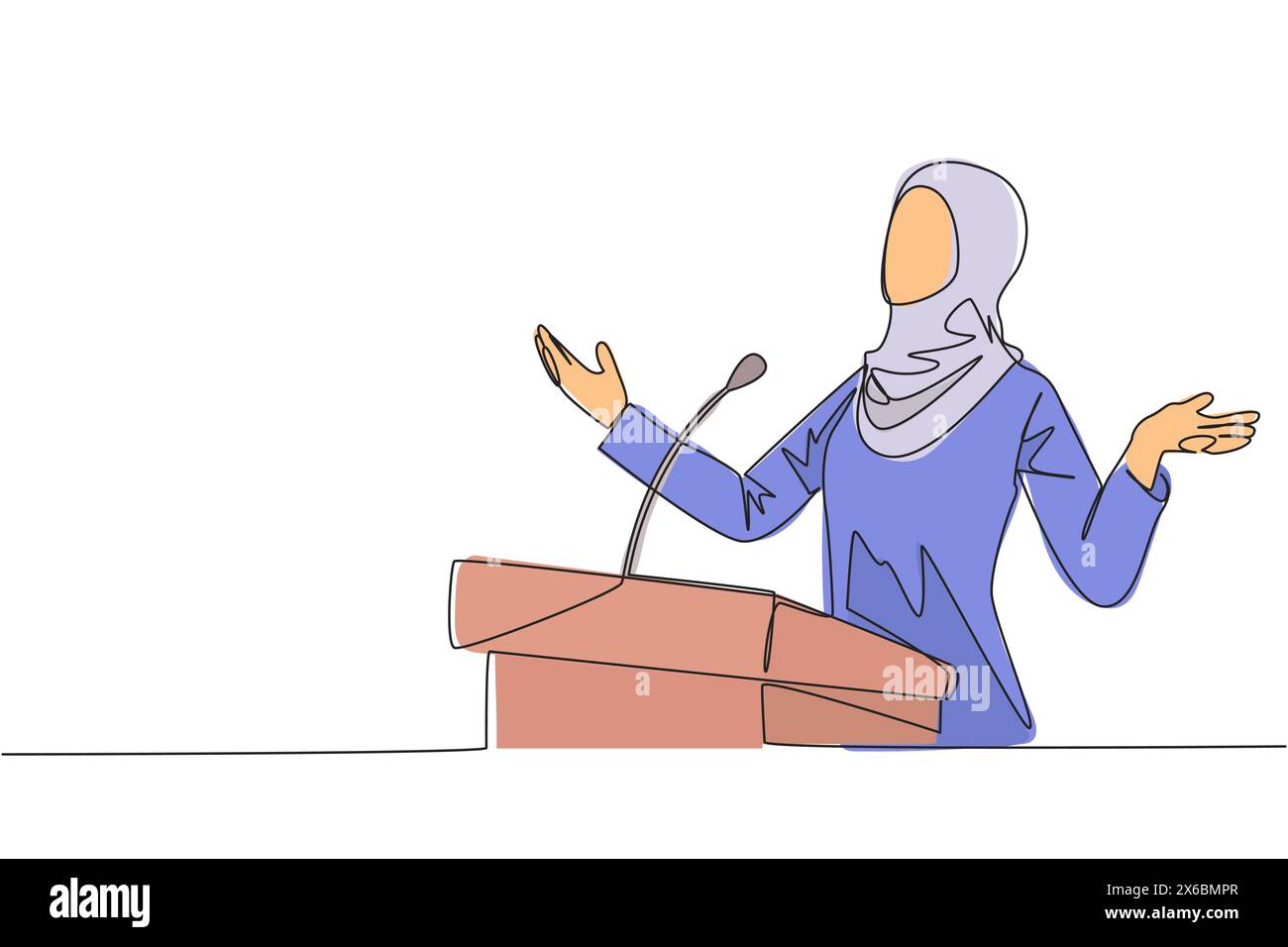 Single continuous line drawing young Arab businesswoman speaking at ...