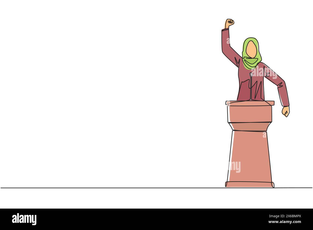 Single continuous line drawing Arabian businesswoman speak at the ...